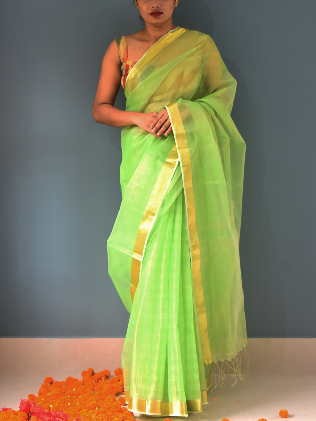 Flourish Women’s Saree – Handweaving Cotton Muslin Saree for Casual Wear