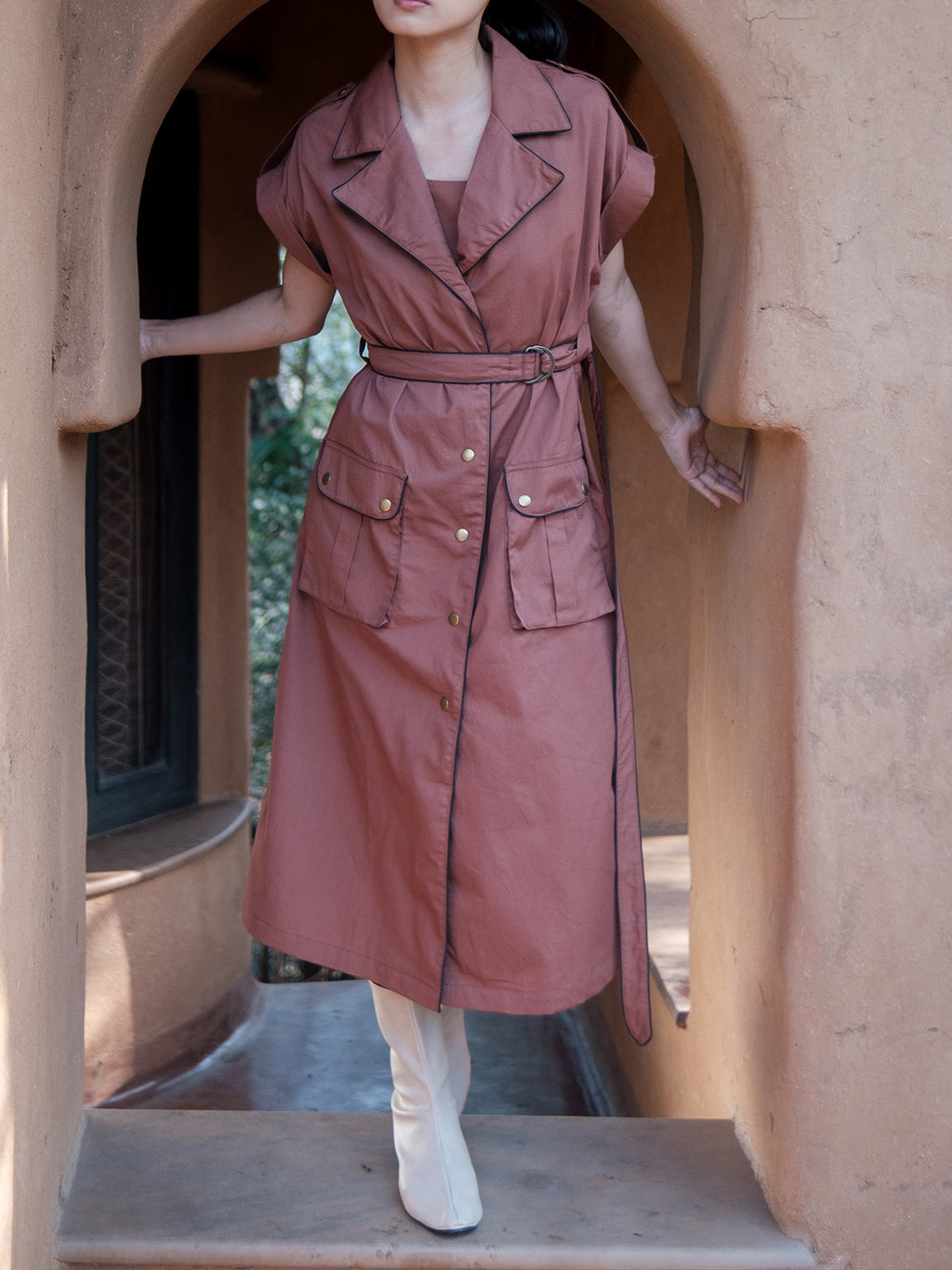 Timeless Elegance: Copper Harajuku Trench with Notch Collar & Button ...