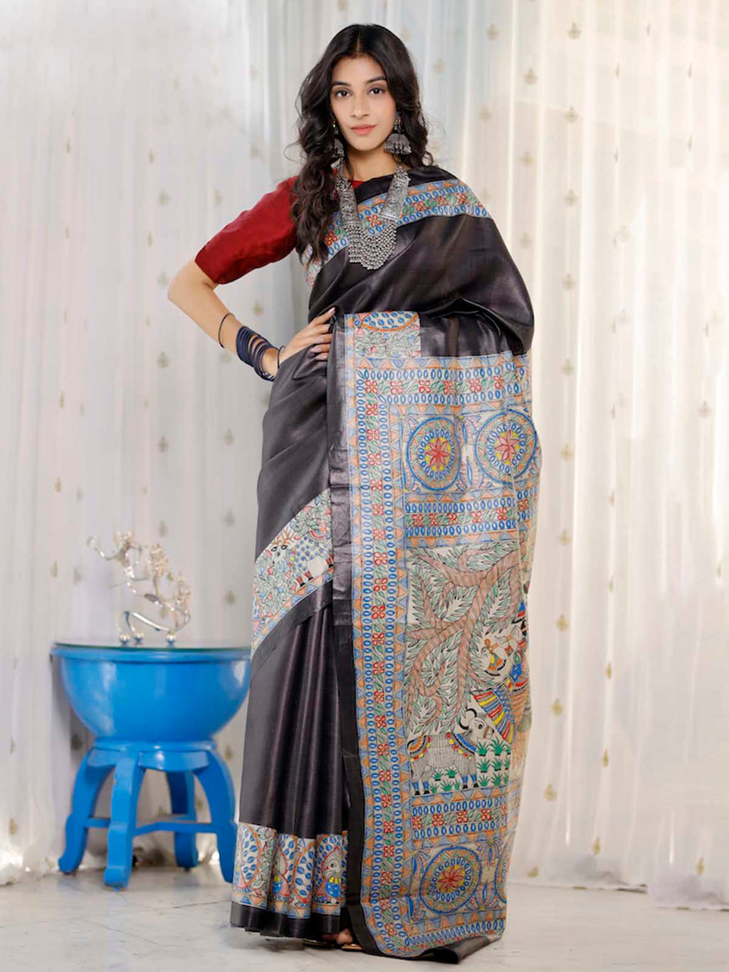 Radha Krishna Black Saree - Diorama – Flourish