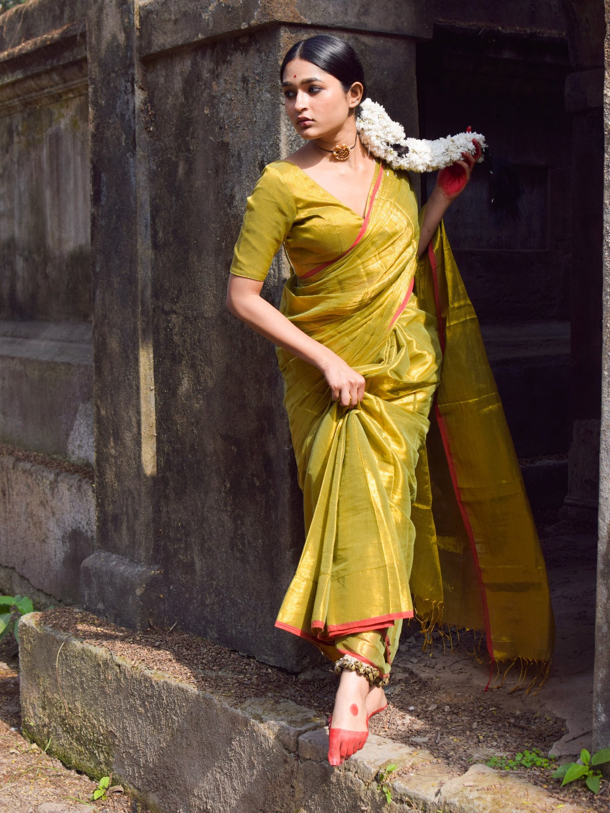 Bring home Chandrakala I Olive Green Dual Tone Tissue Saree from ...