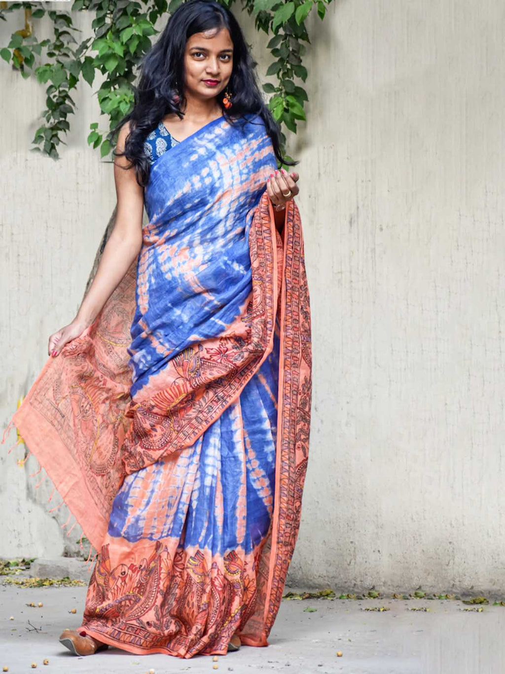 Serene Shibori Linen Saree - Diorama – Flourish