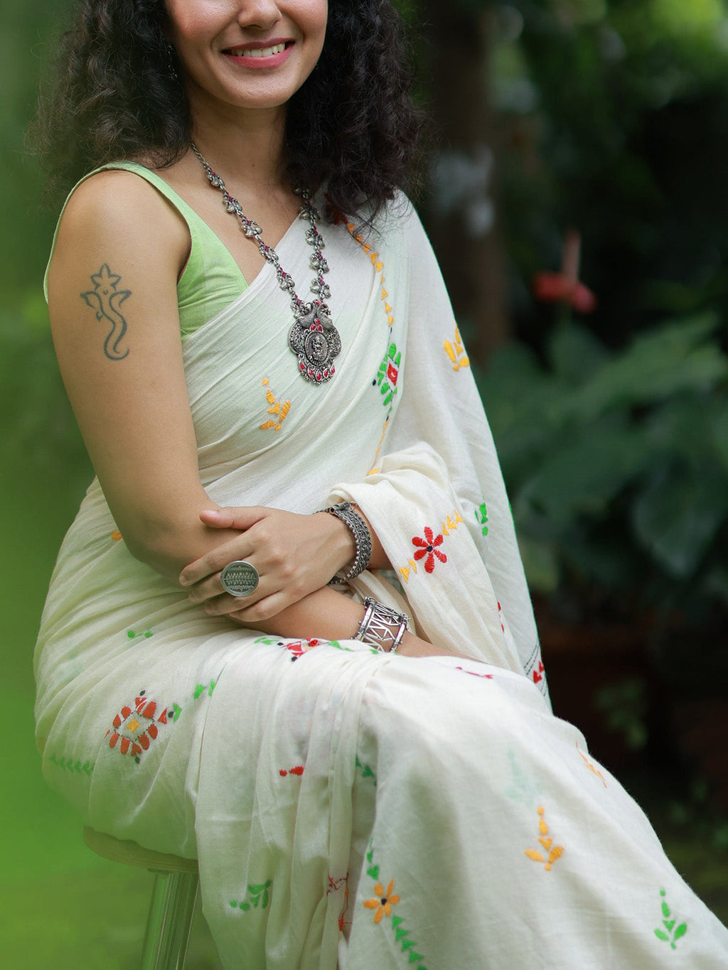 Flourish Women’s Saree – Kantha Cotton Saree for Party Wear