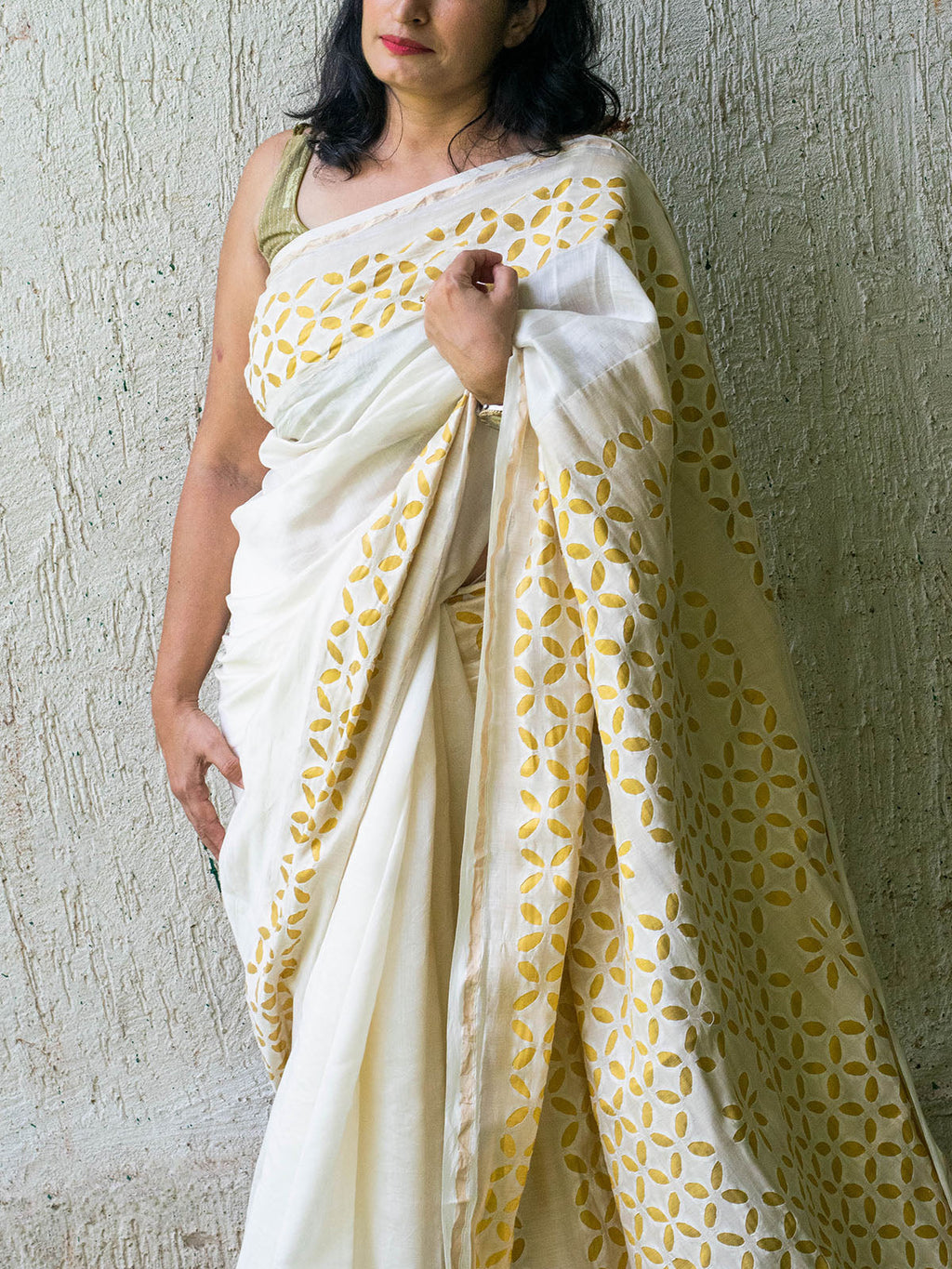 Flourish Women’s Saree – Applique Chanderi Silk Saree for Party Wear