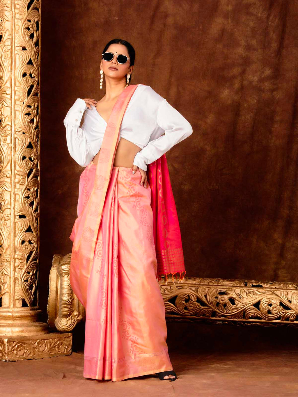 Flourish Women’s Saree – Handblock Print Illkal Silk Saree for Casual Wear