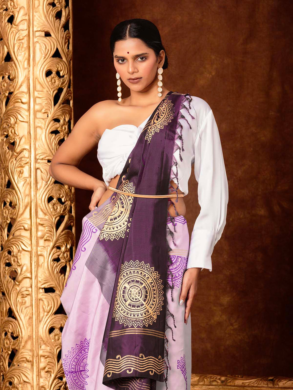 Flourish Women’s Saree – Handblock Print Illkal Silk Saree for Casual Wear