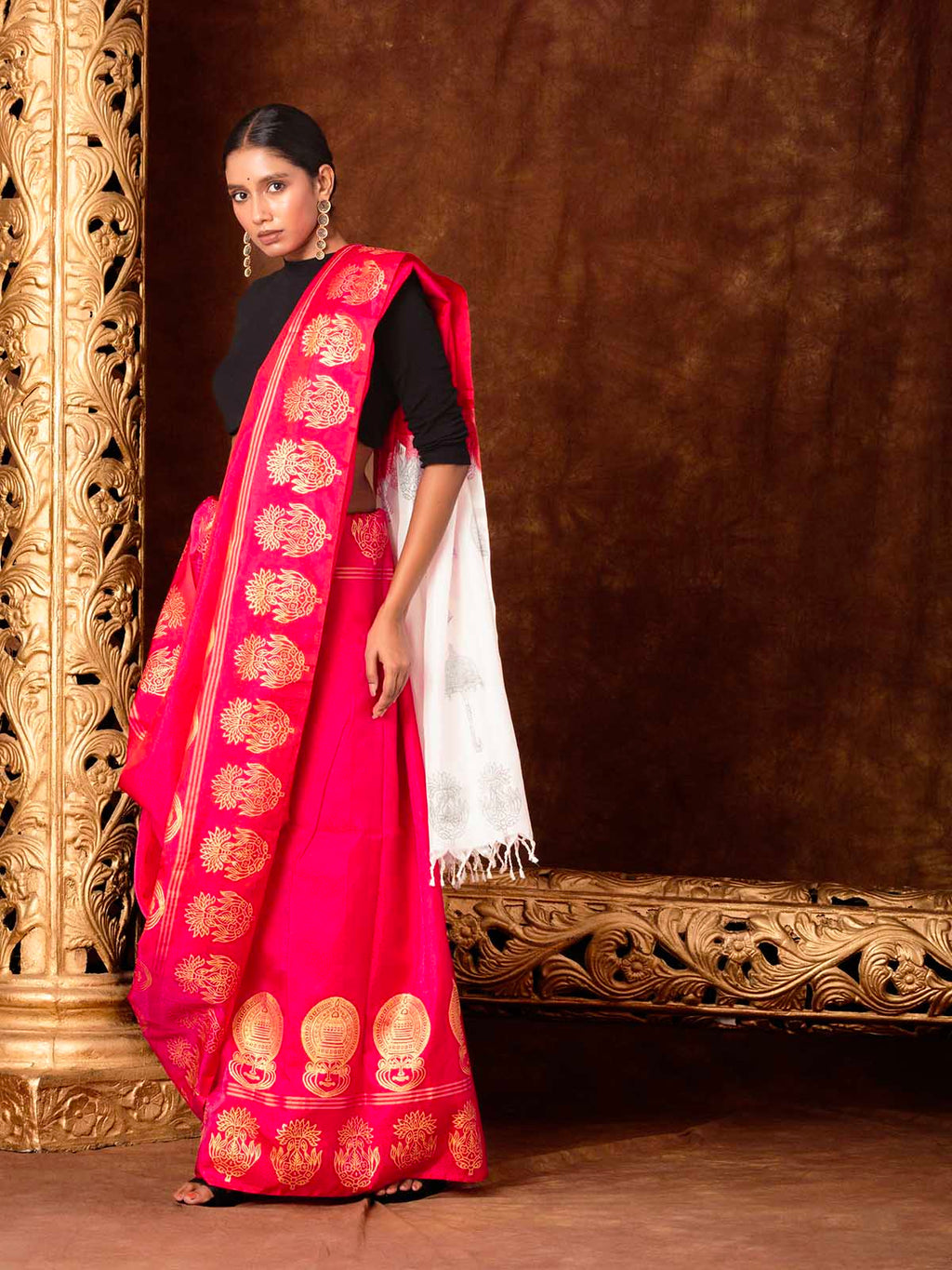 Flourish Women’s Saree – Handblock Print Illkal Silk Saree for Casual Wear