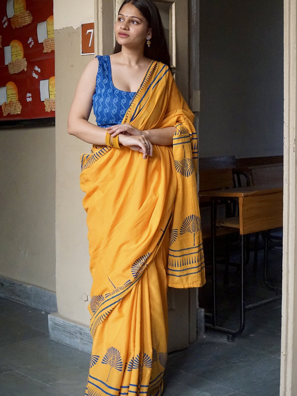 Sarson Mustard Mul Lace Saree - Polki – Flourish