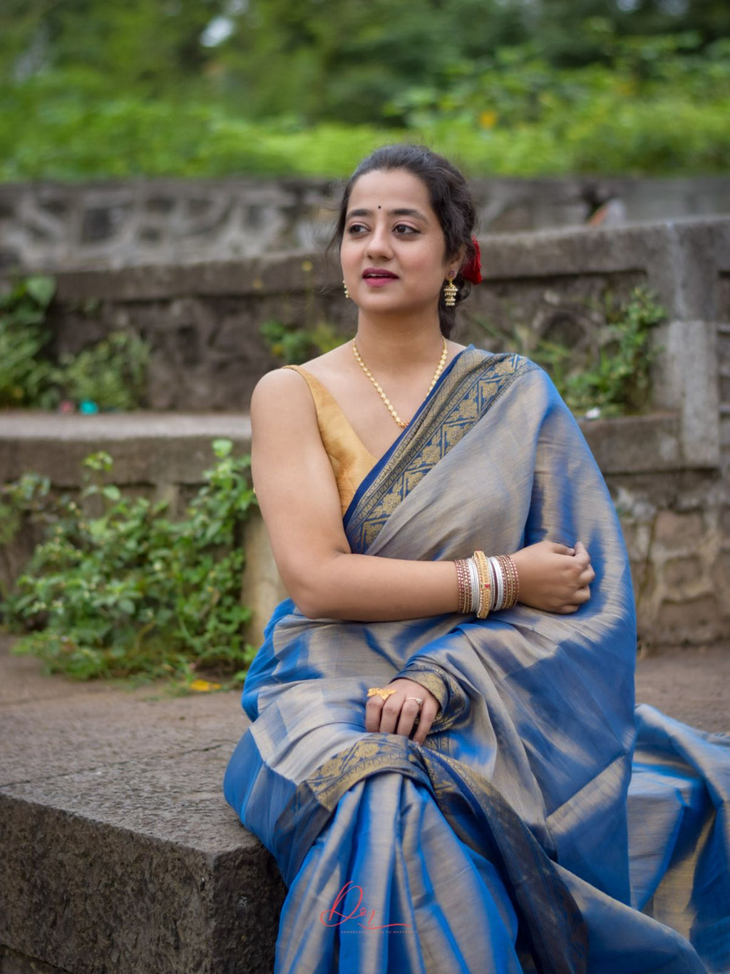 Shop Stunning Blue Tissue Cotton Saree with Zari Border from flourish ...