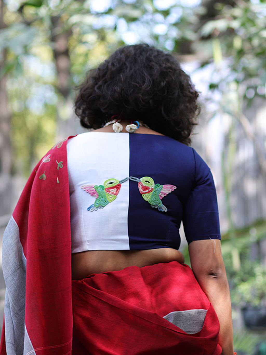 Shaded Hummingbirds Blouse: Hand-Embroidered Doriwork on Cotton Tussar ...