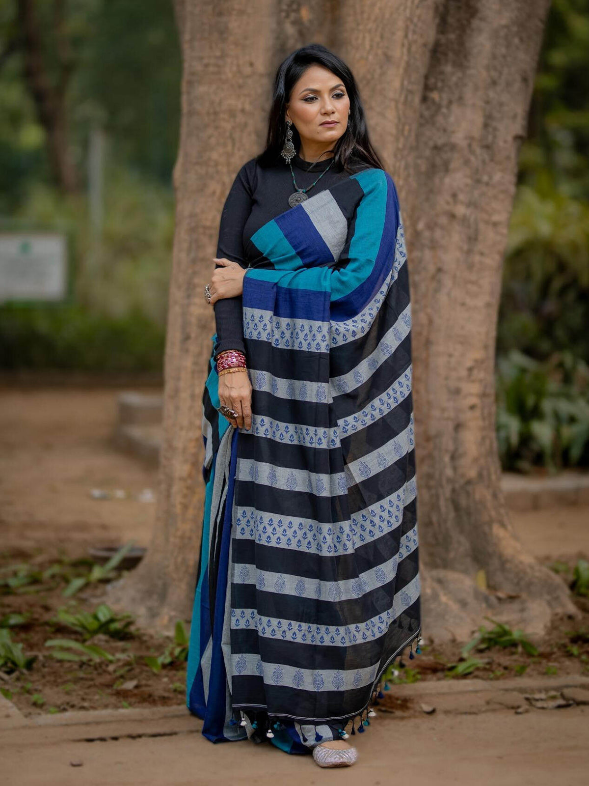 Flourish Women’s Saree – Hand Block Cotton Saree for Casual Wear