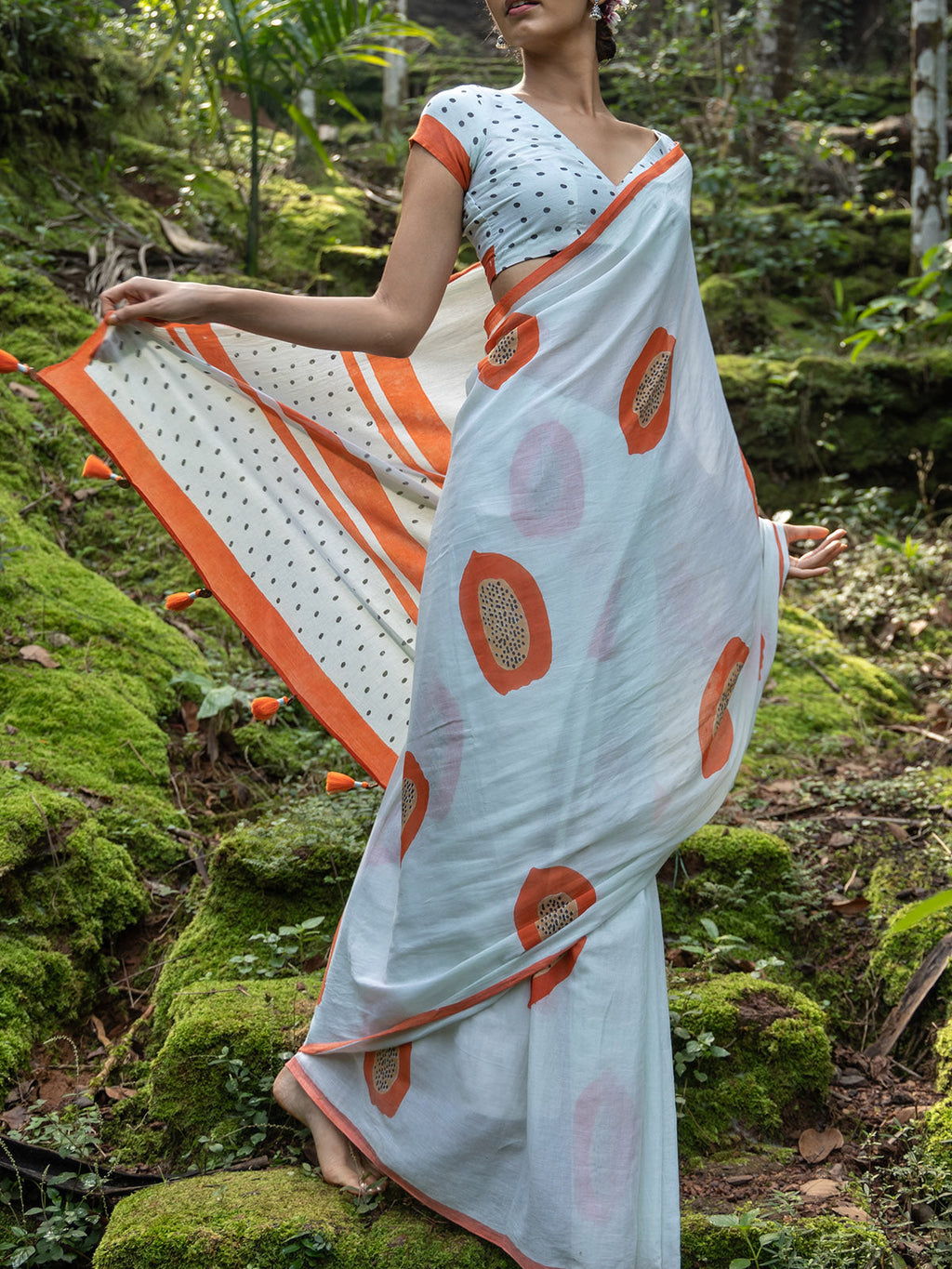 Flourish Women’s Saree – Block Print Cotton Mulmul Saree for Casual Wear