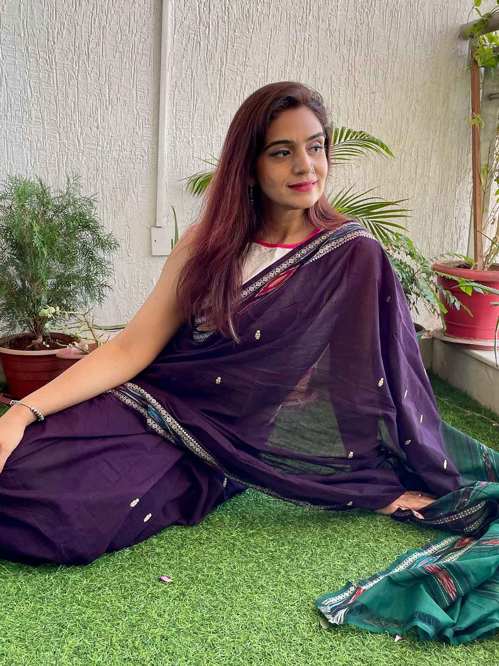 Flourish Women’s Saree – Purple Dobby Ikkat Saree for Casual Wear