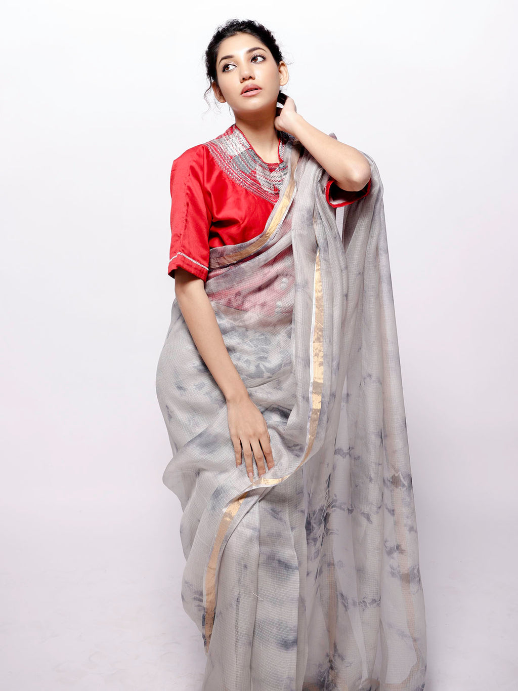 Grey Tie and Dye Saree with Crop Top - Elegant and Contemporary Indian ...