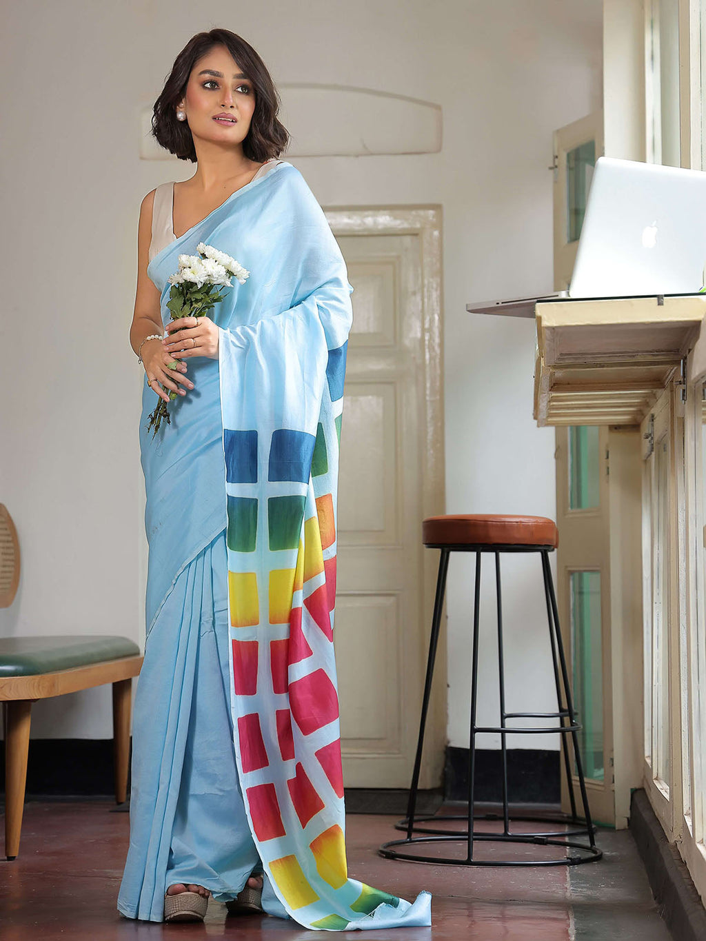 Flourish Women’s Saree – Colour Block Chanderi Saree for Formal Wear