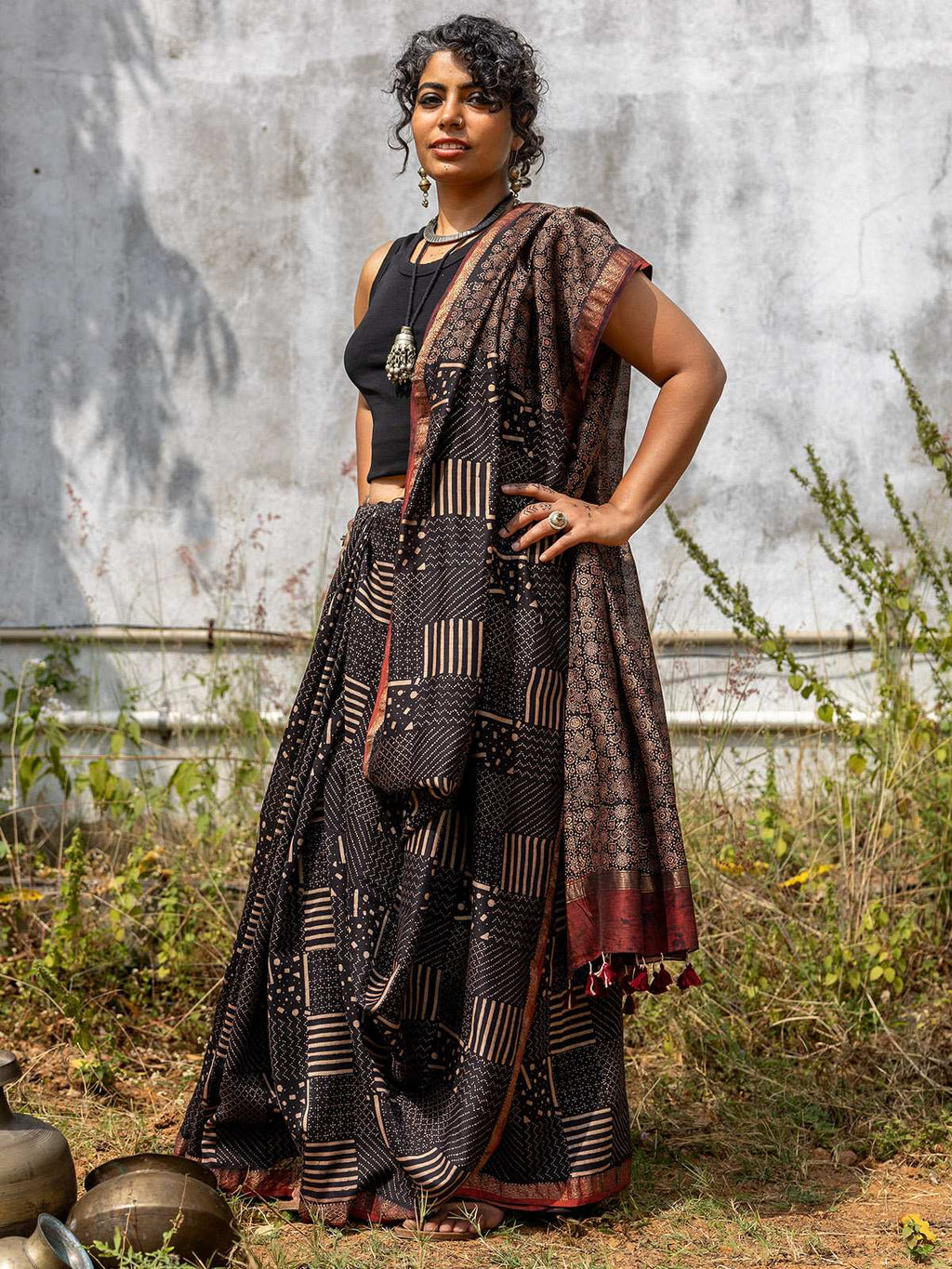 Flourish Women’s Saree – Silk Cotton Ajrakh on Handwoven Maheshwari ...