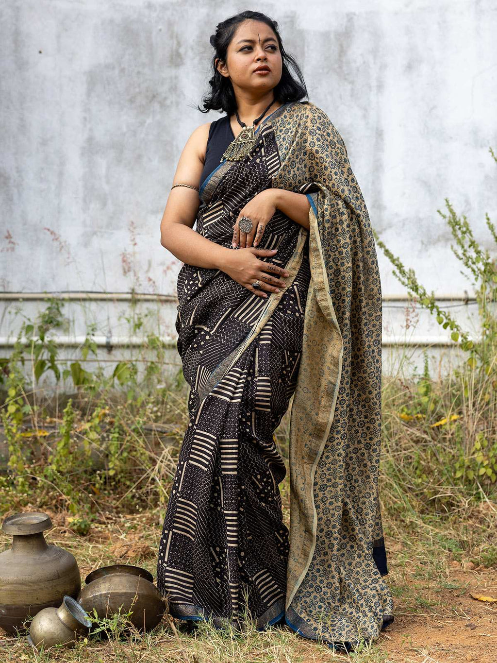 Flourish Women’s Saree – Silk Cotton Ajrakh on Handwoven Maheshwari ...