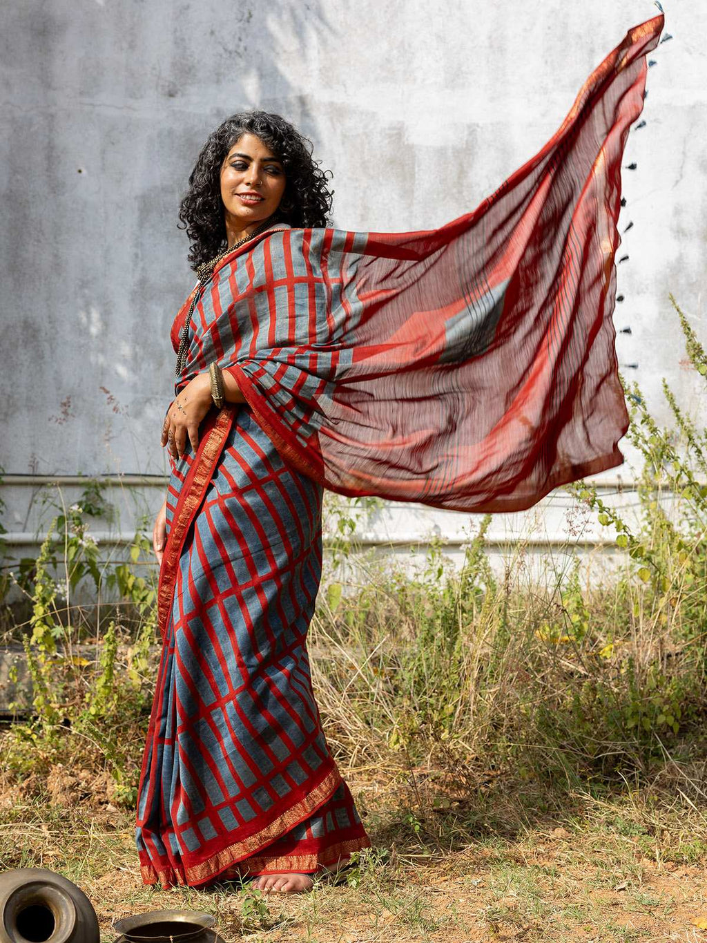 Flourish Women’s Saree – Silk Cotton Ajrakh on Handwoven Maheshwari ...