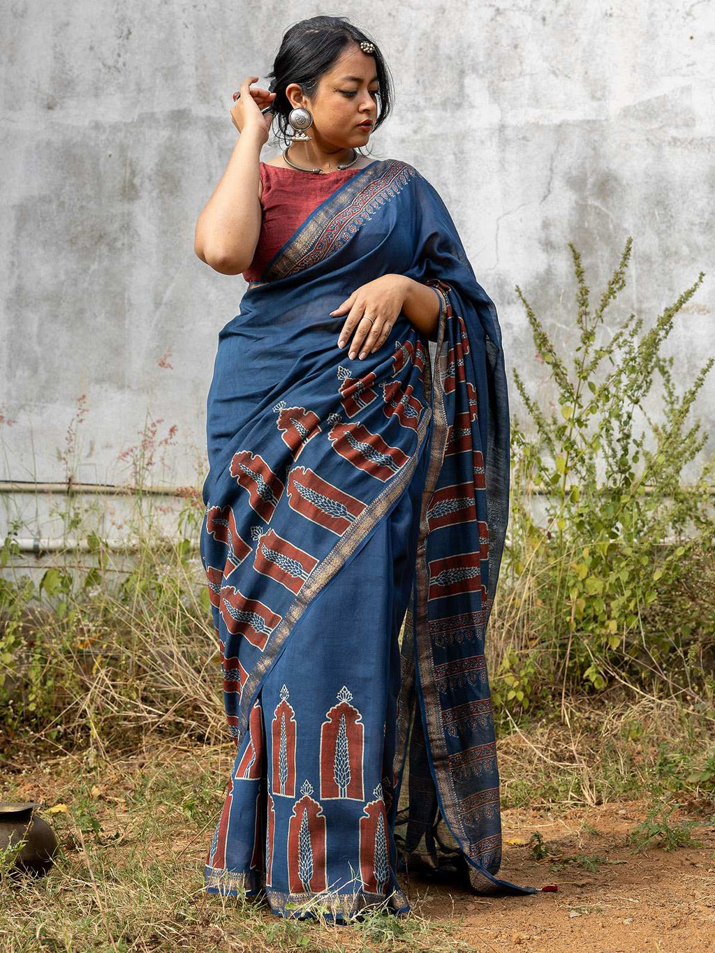 Flourish Women’s Saree – Silk Cotton Ajrakh on Handwoven Maheshwari ...