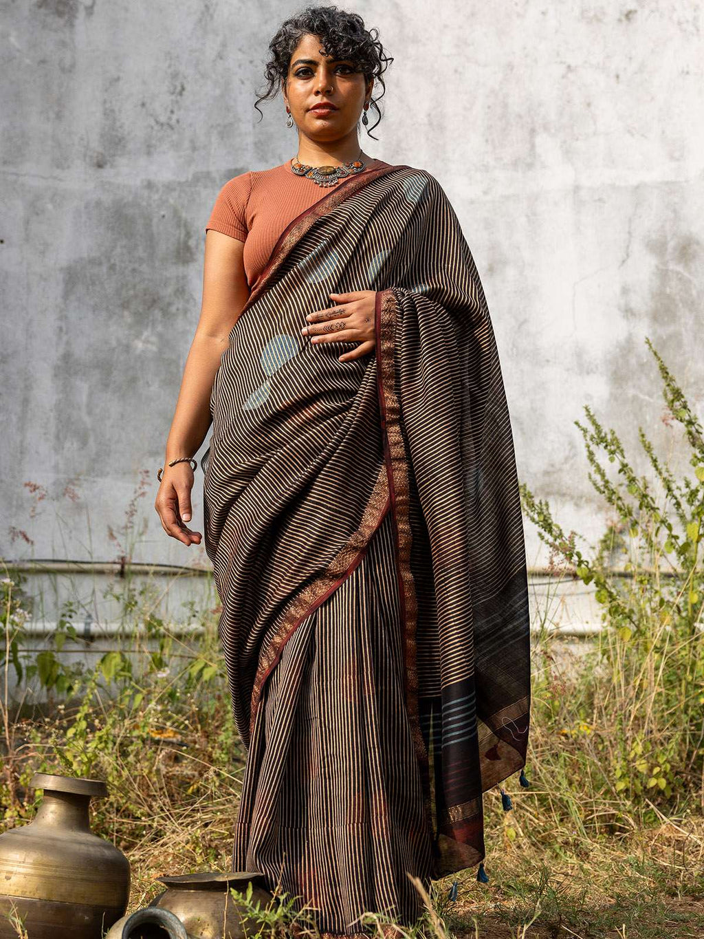 Flourish Women’s Saree – Silk Cotton Ajrakh on Handwoven Maheshwari ...
