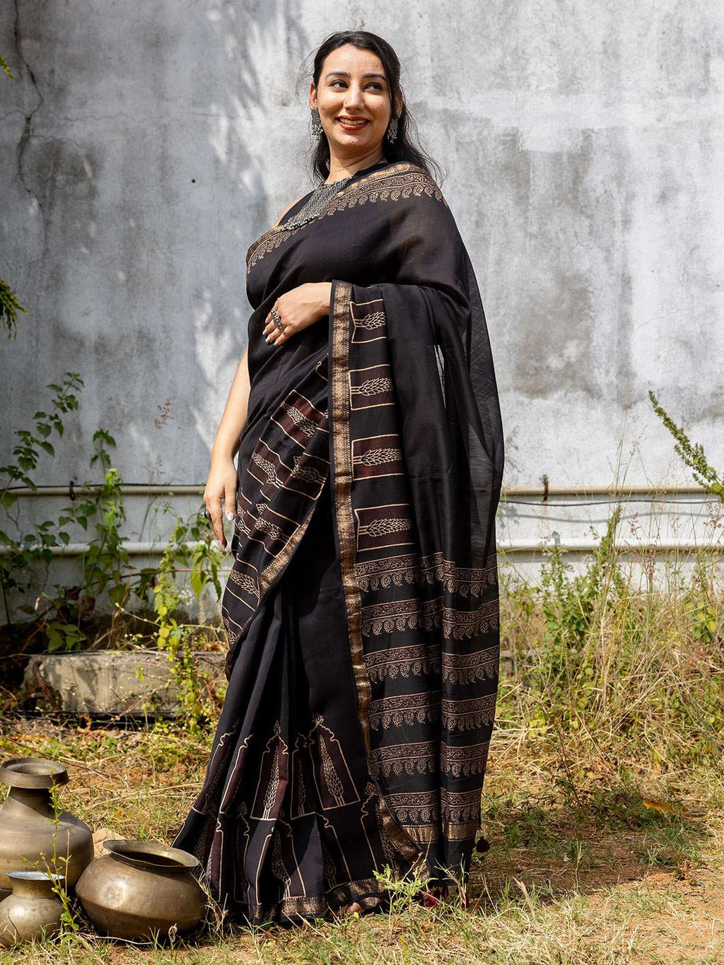Flourish Women’s Saree – Silk Cotton Ajrakh on Handwoven Maheshwari ...
