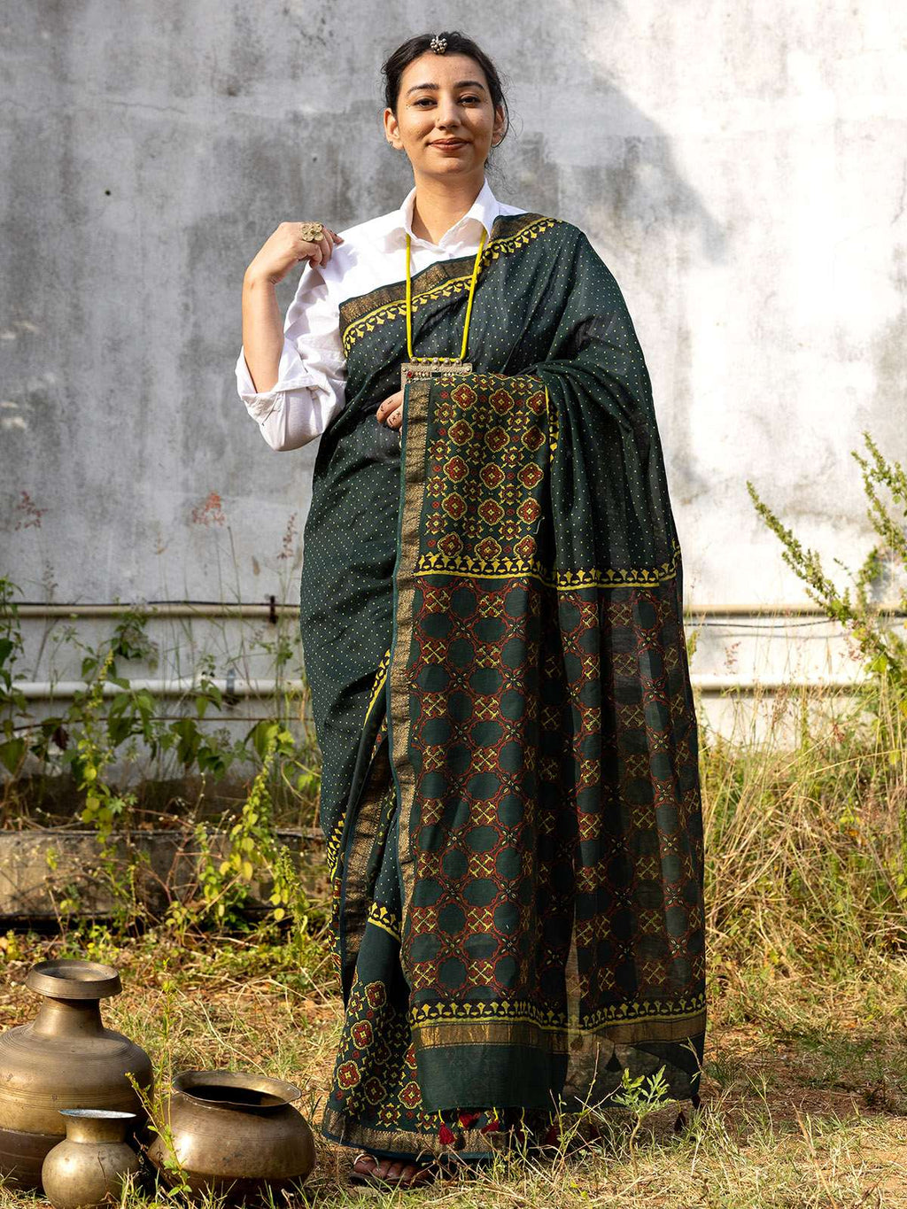 Flourish Women’s Saree – Silk Cotton Ajrakh on Handwoven Maheshwari ...