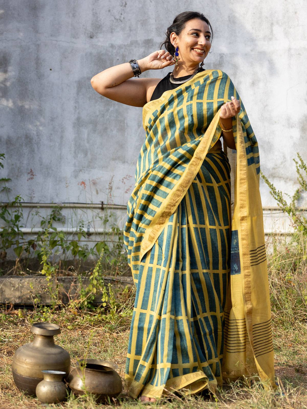 Flourish Women’s Saree – Silk Cotton Ajrakh on Handwoven Maheshwari ...