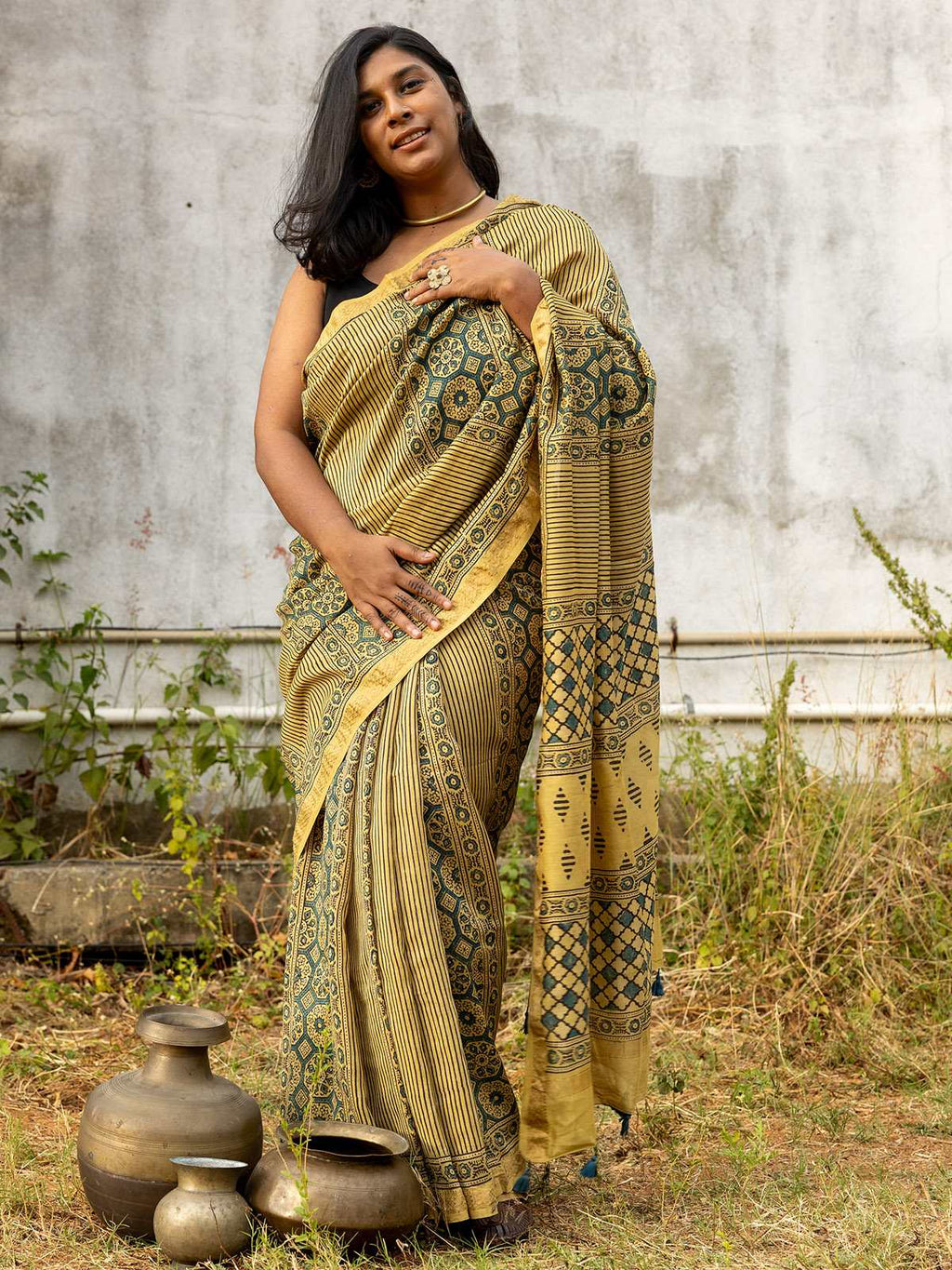 Flourish Women’s Saree – Silk Cotton Ajrakh on Handwoven Maheshwari ...