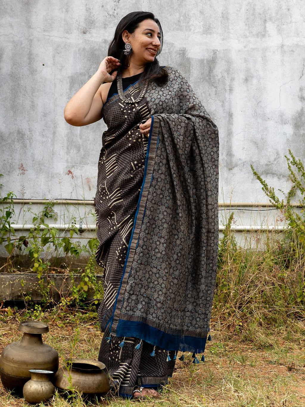 Flourish Women’s Saree – Silk Cotton Ajrakh on Handwoven Maheshwari ...