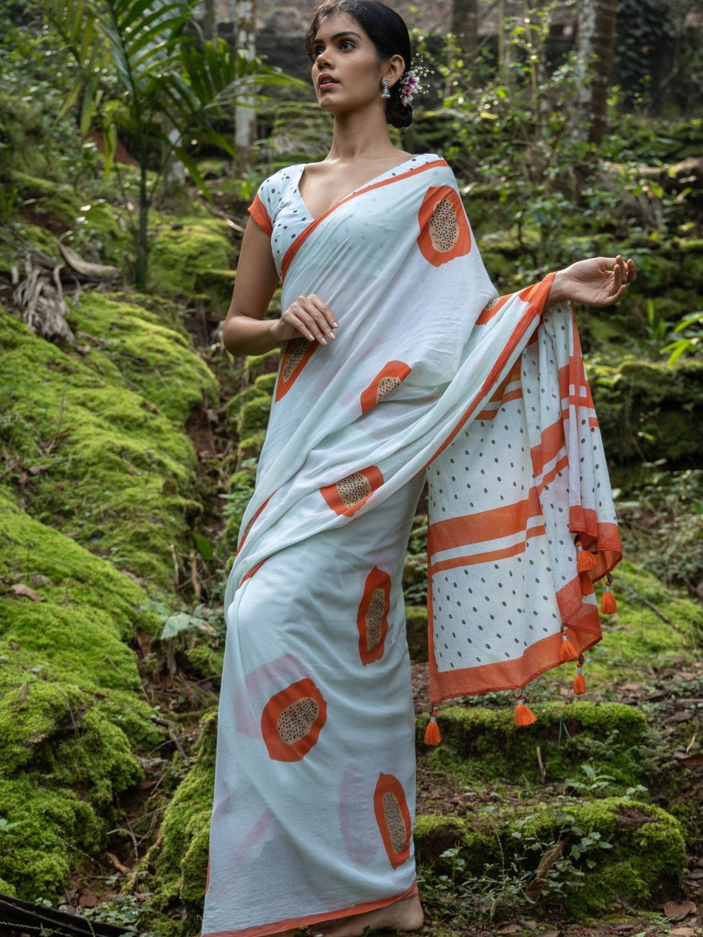 Flourish Women’s Saree – Block Print Cotton Mulmul Saree for Casual Wear