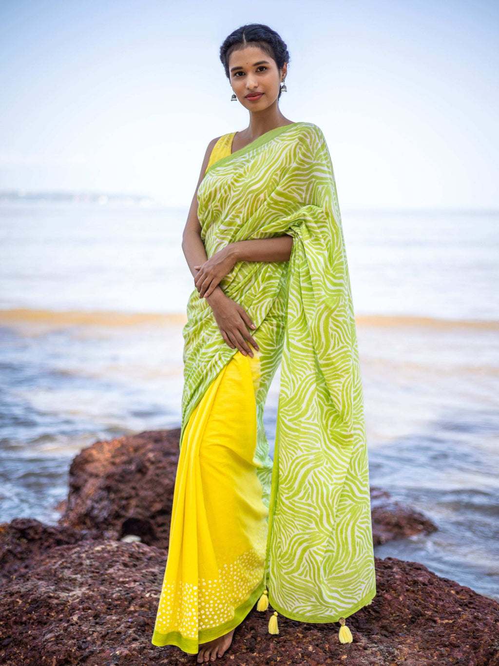 Flourish Women’s Saree – Block Print Cotton Mulmul Saree for Casual Wear
