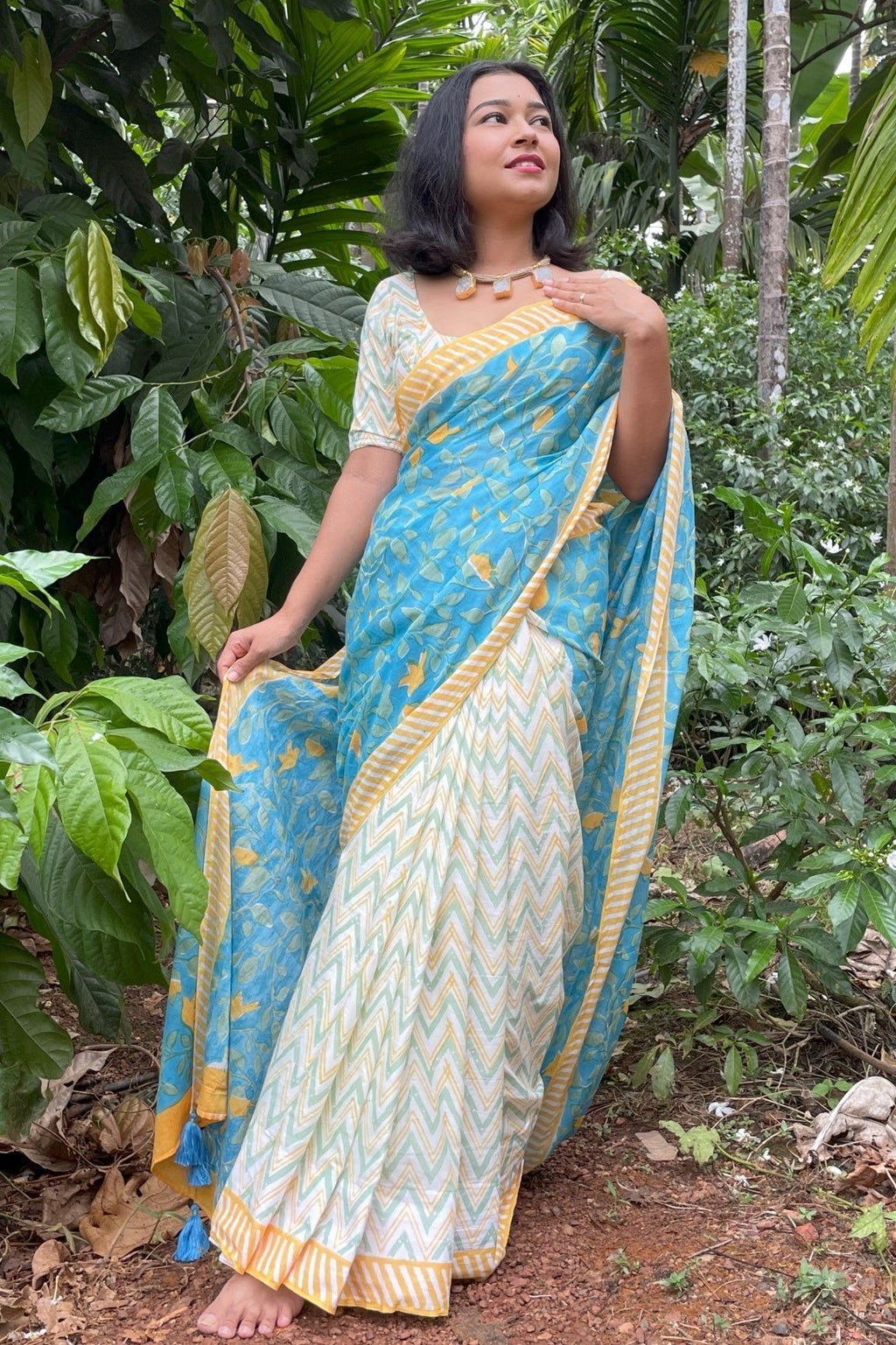 Flourish Women’s Saree – Block Print Cotton Mulmul Saree for Casual Wear
